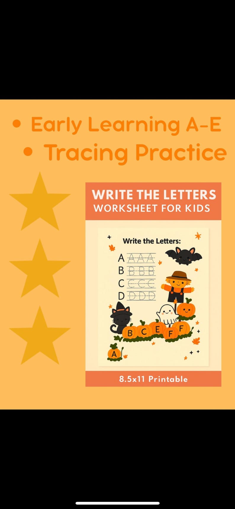 Halloween Alphabet Tracing Worksheet for Kids A-D– Printable 8.5x11 ...