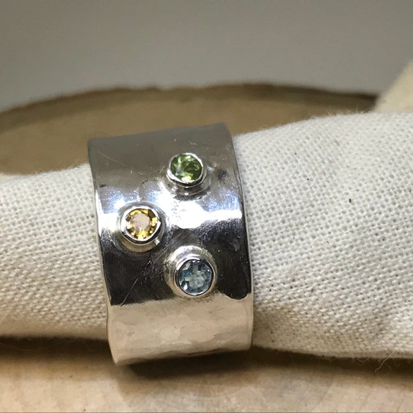 Wide Band Stone Ring - Etsy