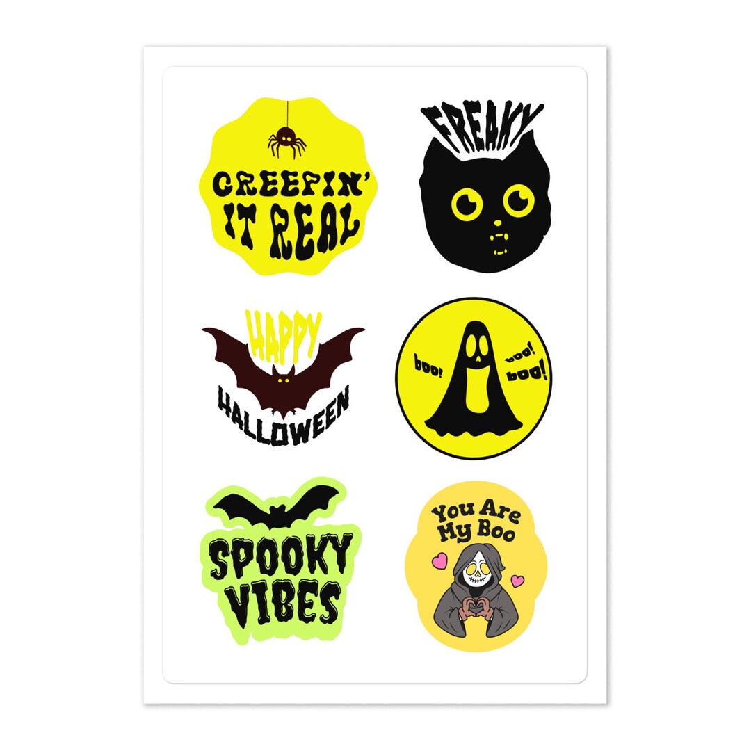 Halloween Sticker Set: Spooky Ghost, Freaky Cat, Creepin' It Real - 6 ...
