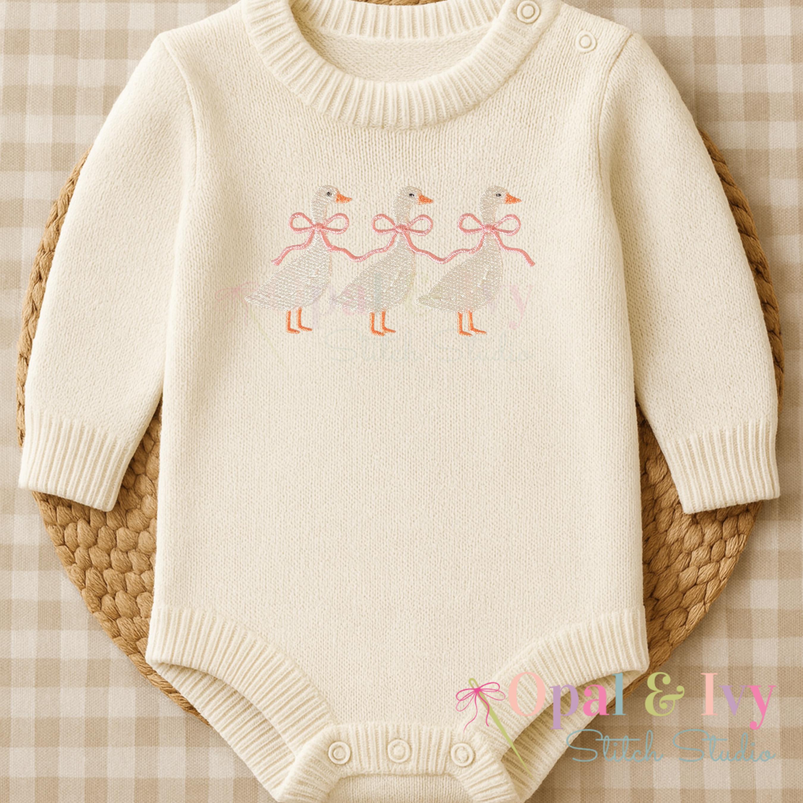 Goose Embroidery Design Goose Trio Connected Bows Machine Embroidery ...