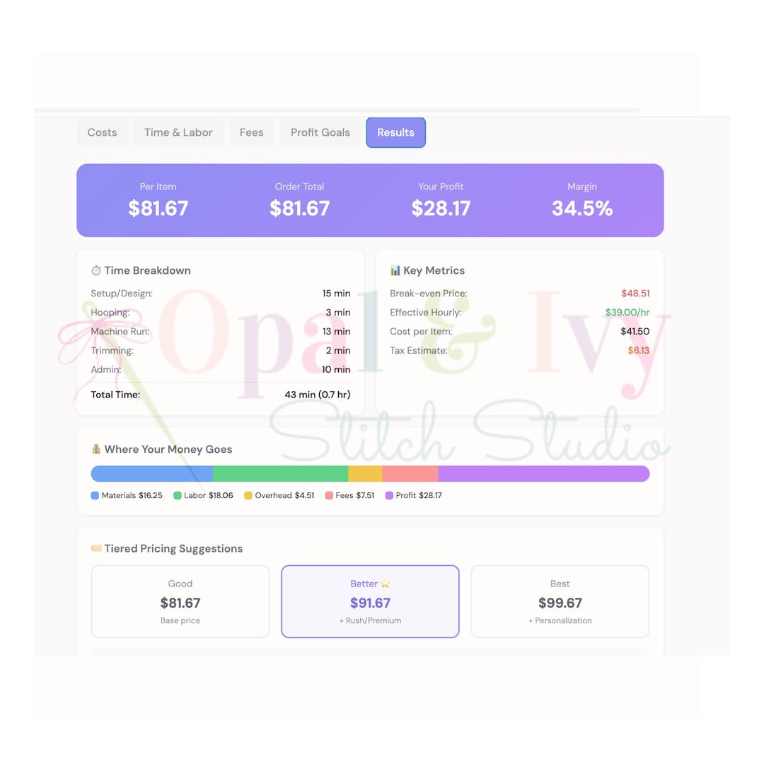 Pricing Calculator for Embroidery Businesses Interactive Tool to Price ...