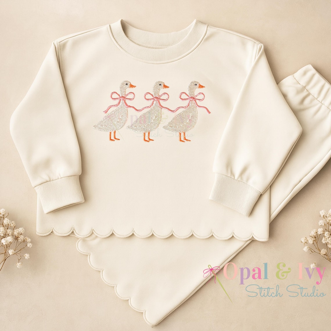 Goose Embroidery Design Goose Trio Connected Bows Machine Embroidery ...
