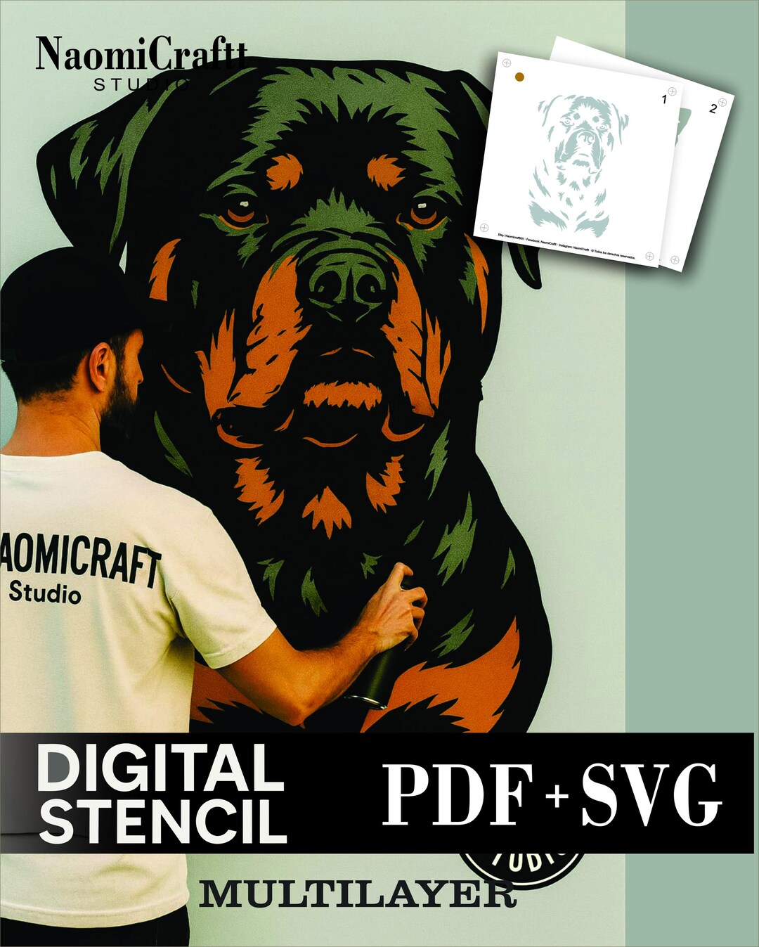 Rottweiler Dog Multilayer Stencil Template | Digital File for Cricut ...