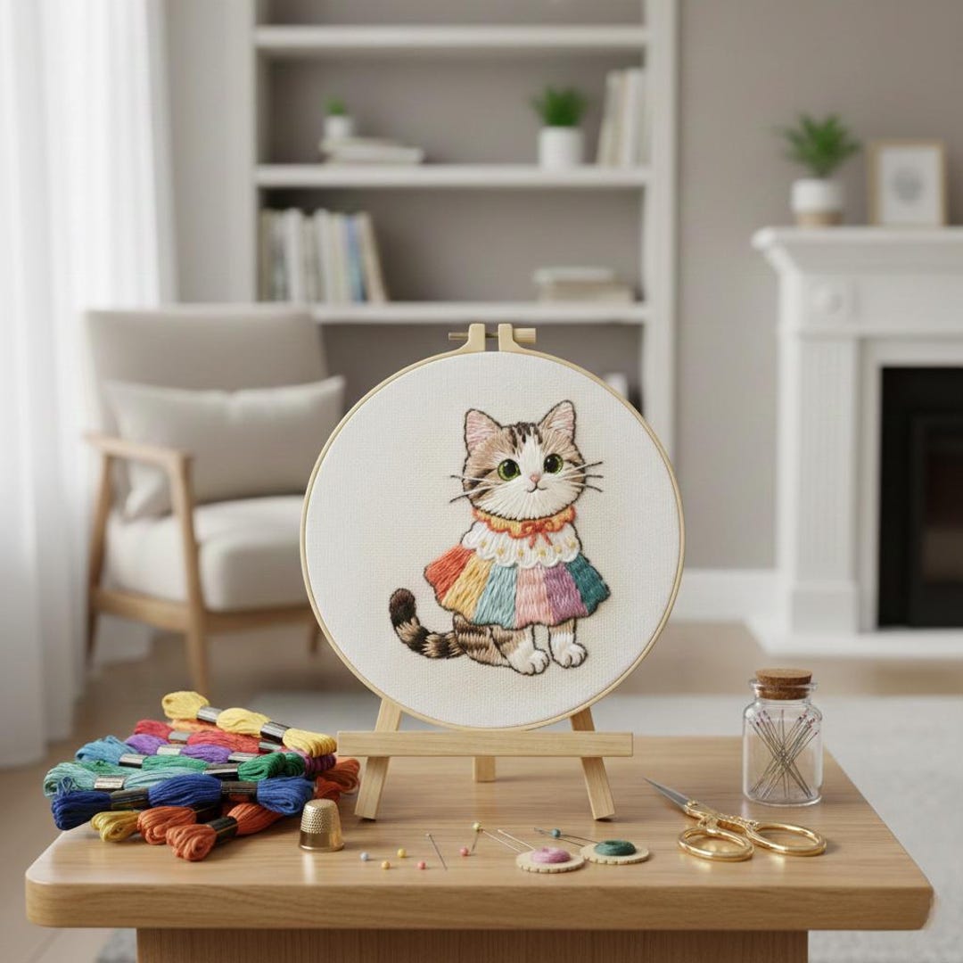 Kitten Beginner DIY Hand Embroidery Set Adult Craft Kit - Etsy