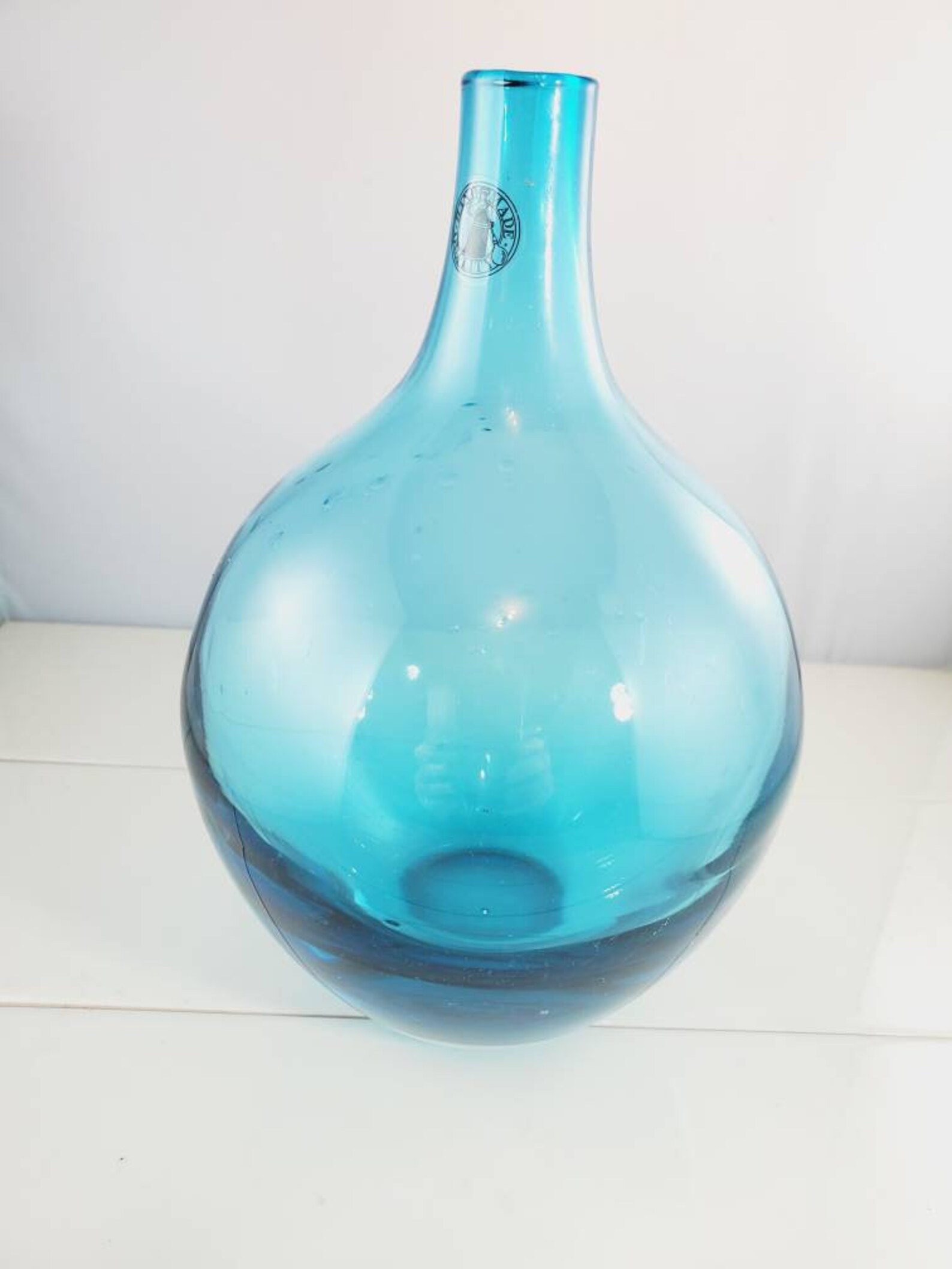 Hand Blown Blue Art Glass Bottle Vase Free Shipping Etsy