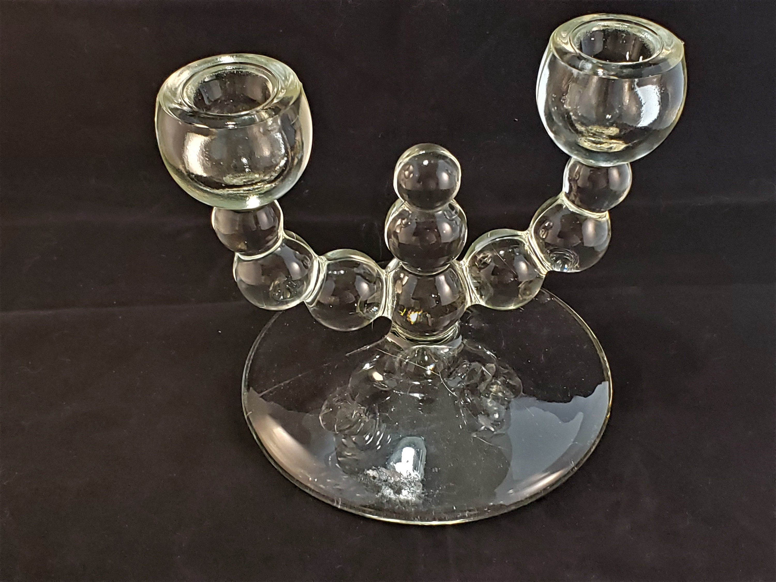 Candles & Holders Vintage Clear Glass Double Candlestick Holders ...