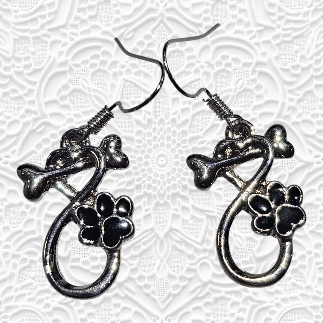 Silver Dog Bone Earrings: Puppy Dog Paw Dangle Earrings - Etsy