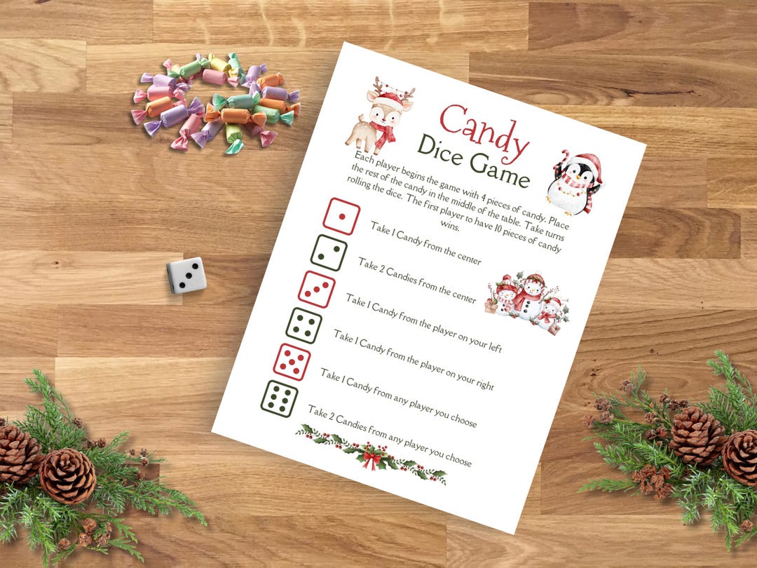 Printable Christmas Candy Dice Game, Winter Holiday Party Candy Dice ...
