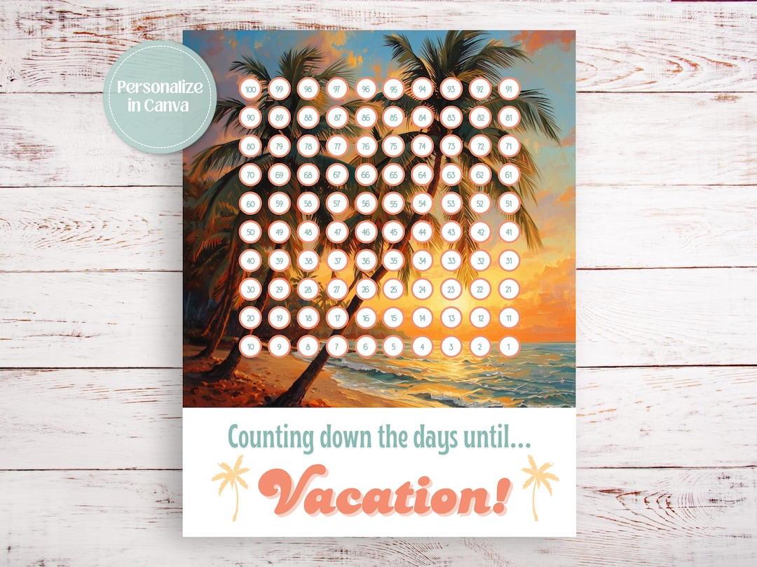 Editable Beach Vacation Countdown, Counting Down the Days Until ...