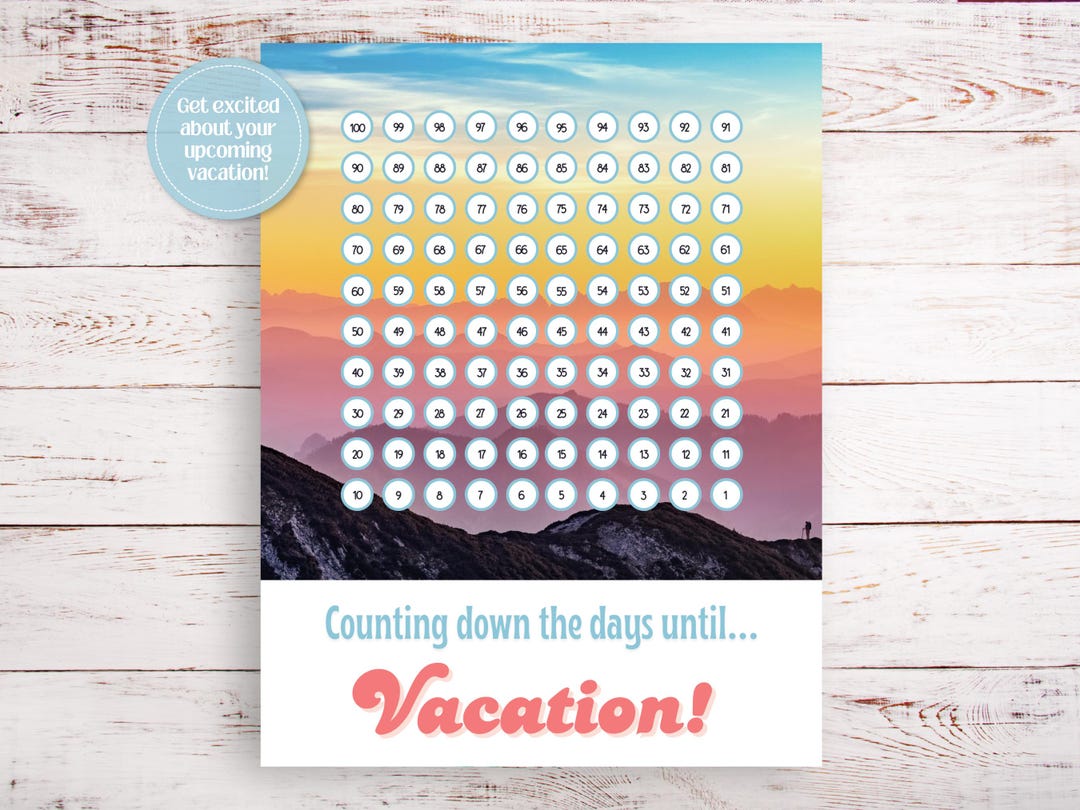 Printable Vacation Countdown, Counting Down the Days Until Vacation ...