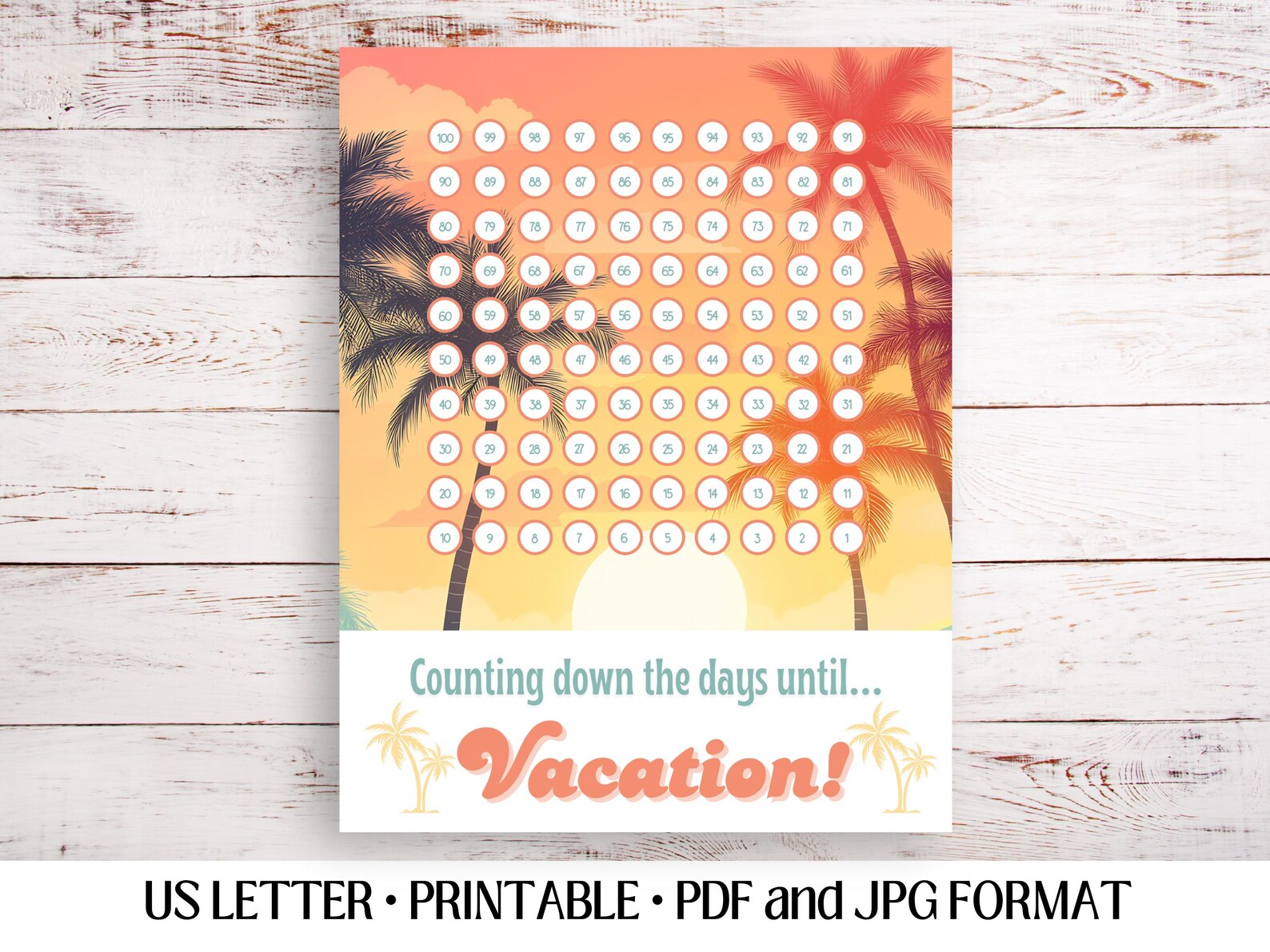 Printable Beach Vacation Countdown, Counting Down the Days Until ...