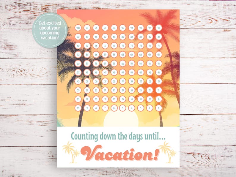 Printable Beach Vacation Countdown, Counting Down the Days Until ...