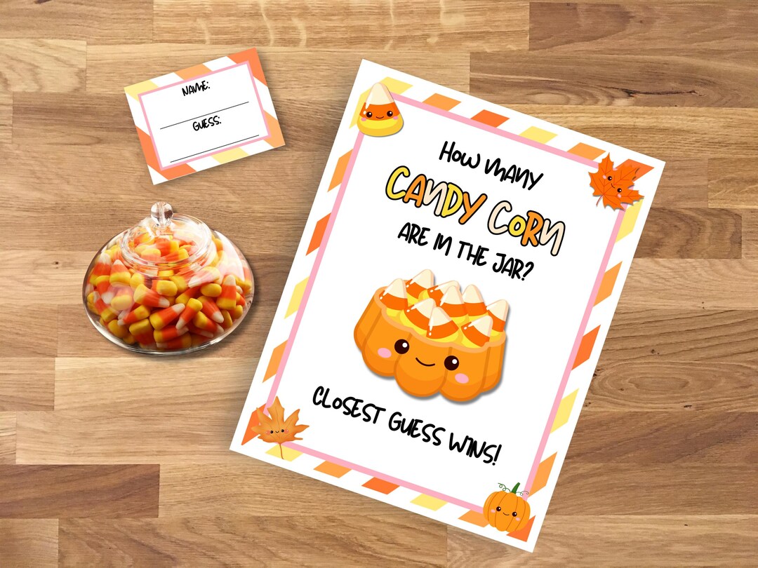 Candy Corn Jar Guessing Game: Printable Halloween, Fall Party (digital ...