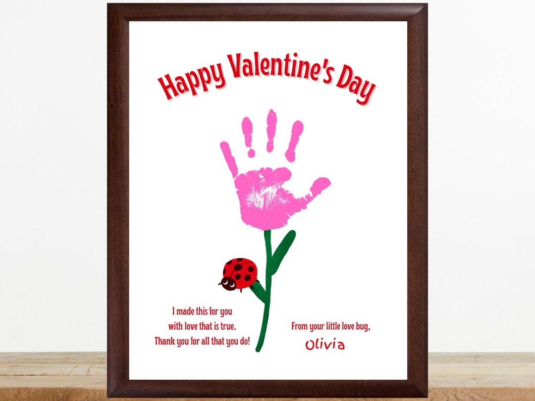 DIY Printable Valentine's Day Handprint Art With Flower and Love Bug ...