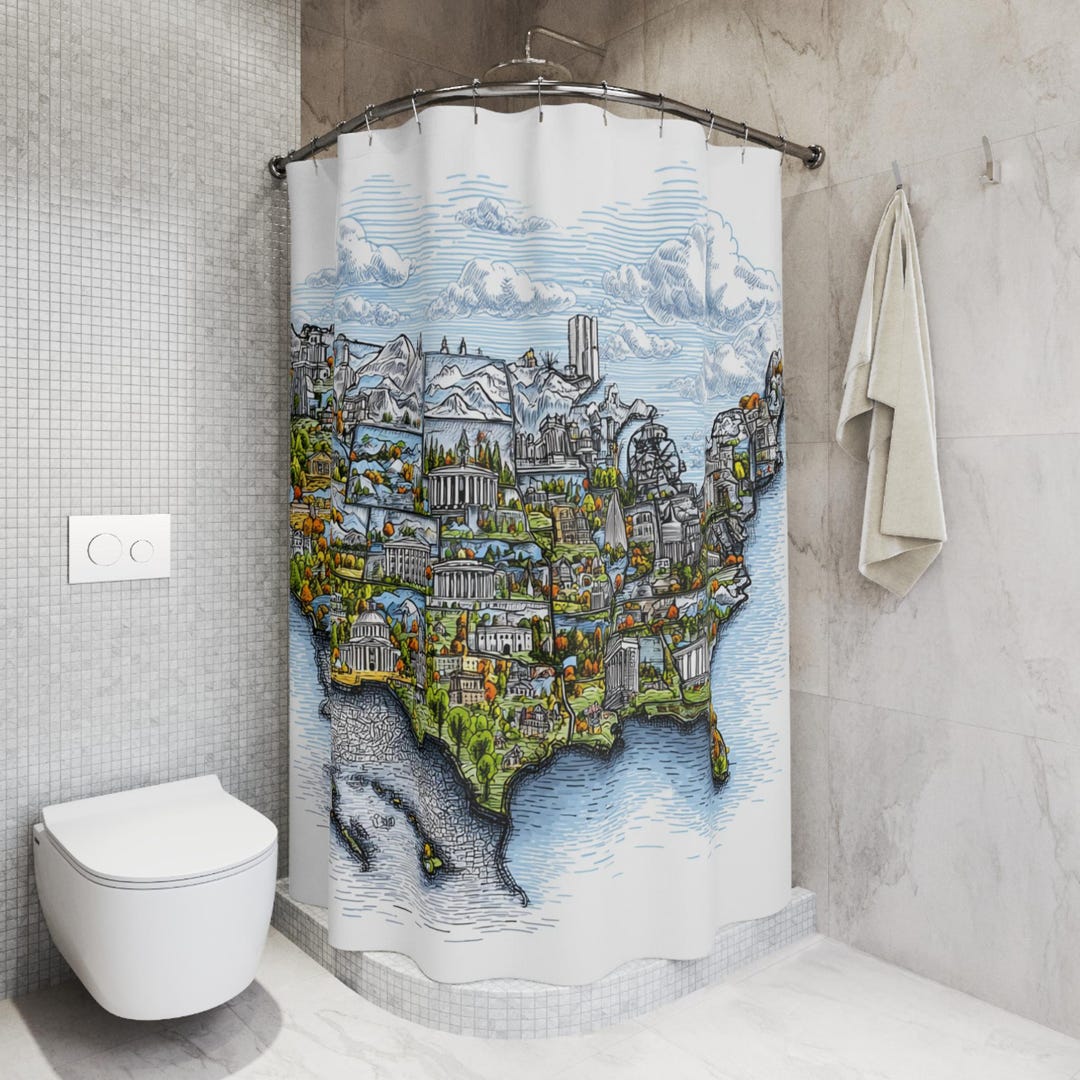 USA Map Shower Curtain | Vibrant Americana Bathroom Decor - Etsy