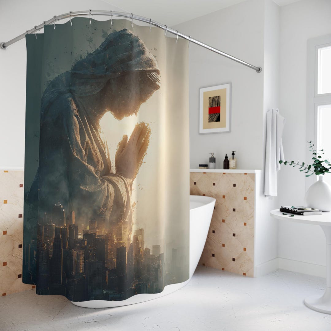 Praying Figure Bathroom Shower Curtain Spiritual Bathroom Decor ...