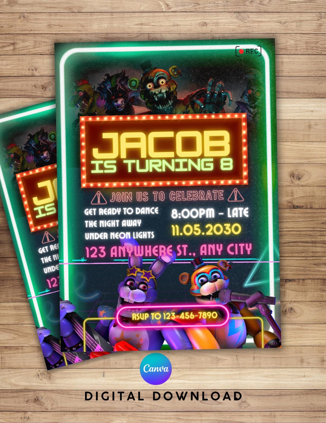Editable Five Nights of Freddy Birthday Invitation - Template Printable ...