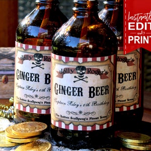 Pirate Drink Bottle Labels - INSTANT DOWNLOAD - Editable & Printable ...