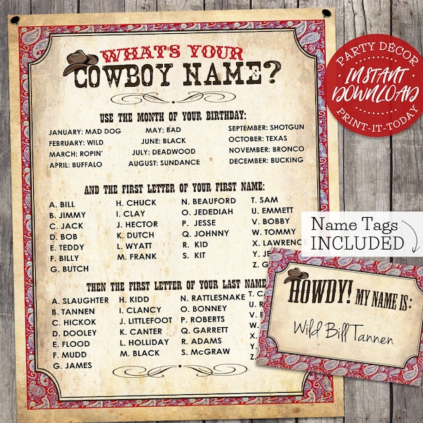 Cowboy Name - Etsy