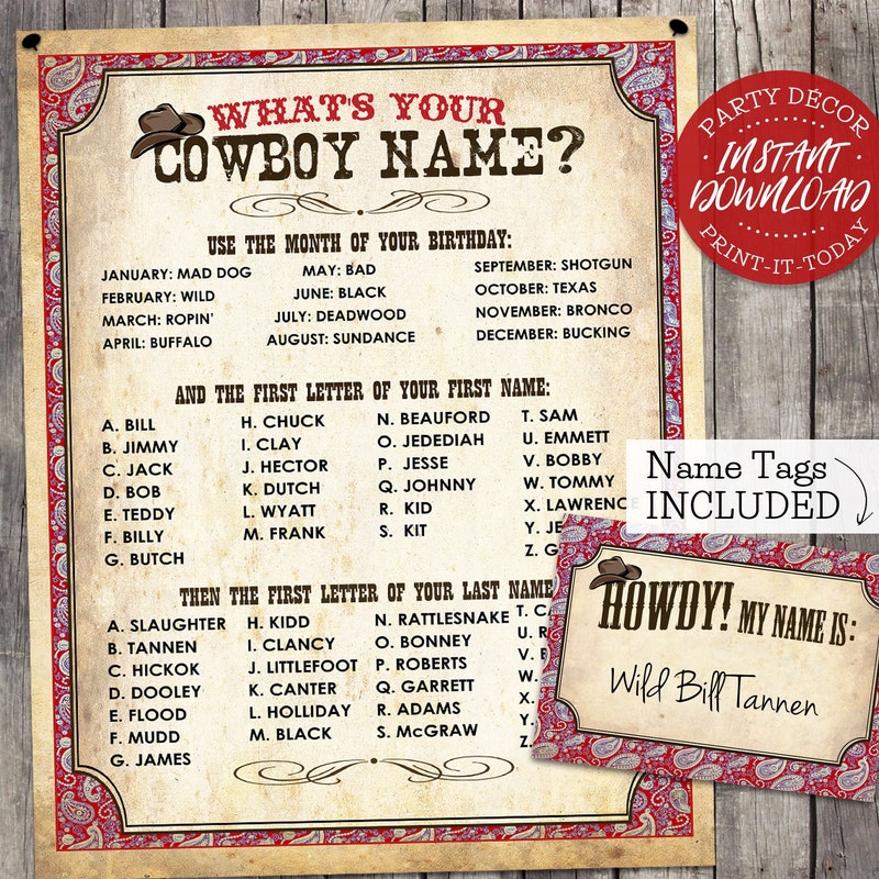 Cowboy Name - Etsy