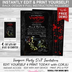Vampire Party Invitation - INSTANT DOWNLOAD - Edit & Print, Halloween ...