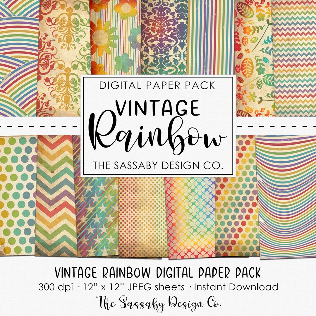 Rainbow Digital Paper Pack 14 Sheets INSTANT DOWNLOAD Stars, Colorful ...