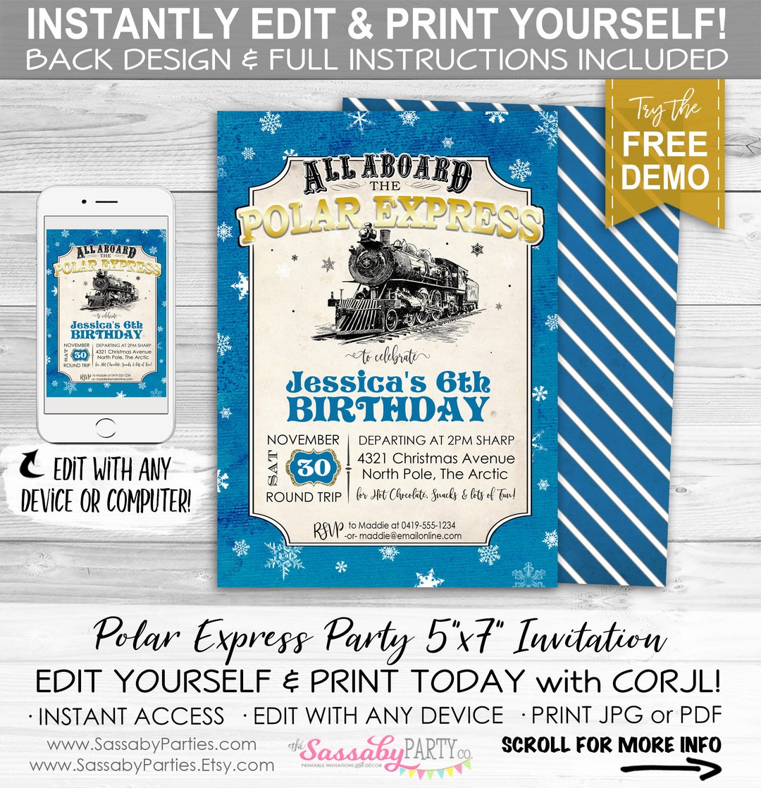 Polar Express Invitation Blue INSTANT DOWNLOAD Partially Editable ...