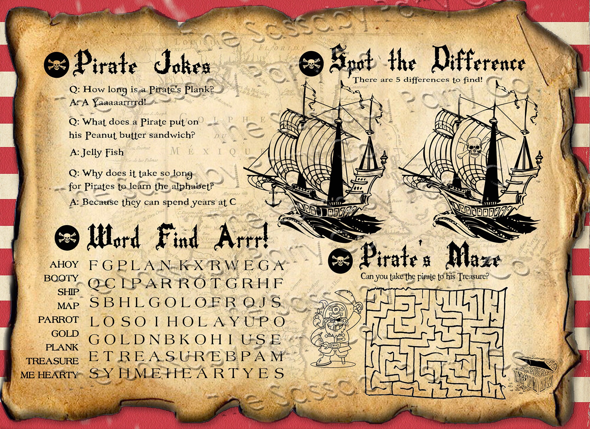 Pirate Activity & Coloring Sheets/placemats INSTANT DOWNLOAD | Etsy