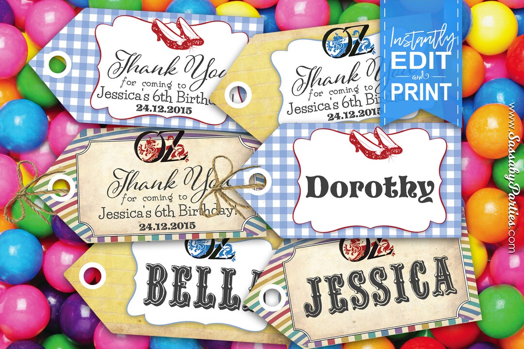 Wizard of Oz Party Tags Thank You - INSTANT DOWNLOAD - Editable ...