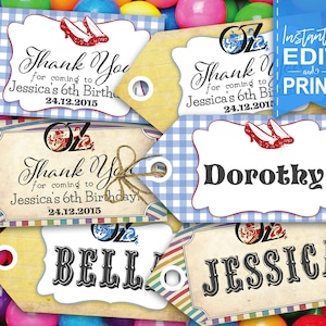 Wizard of Oz Party Tags Thank You - INSTANT DOWNLOAD - Editable ...