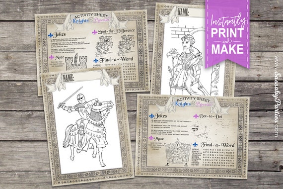 Knights & Princesses Activity + Coloring Sheets/Placemats - INSTANT ...