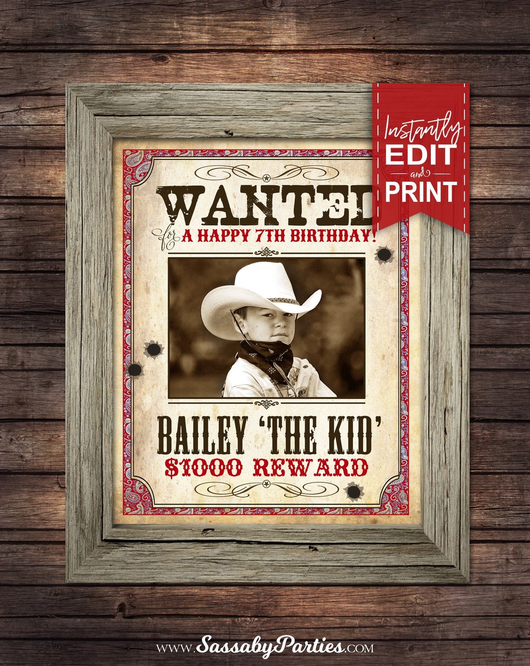 Cowboy WANTED Photo Poster - INSTANT DOWNLOAD - Partially Editable ...
