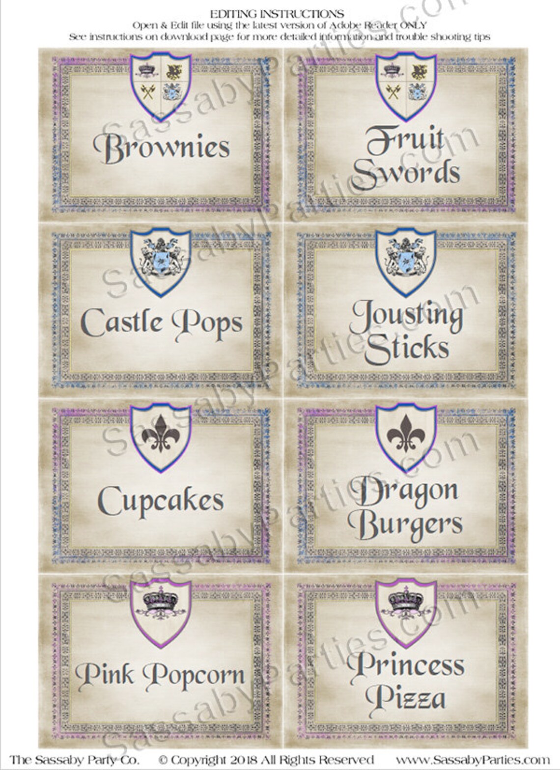 Knights & Princesses Party Labels INSTANT DOWNLOAD | Etsy