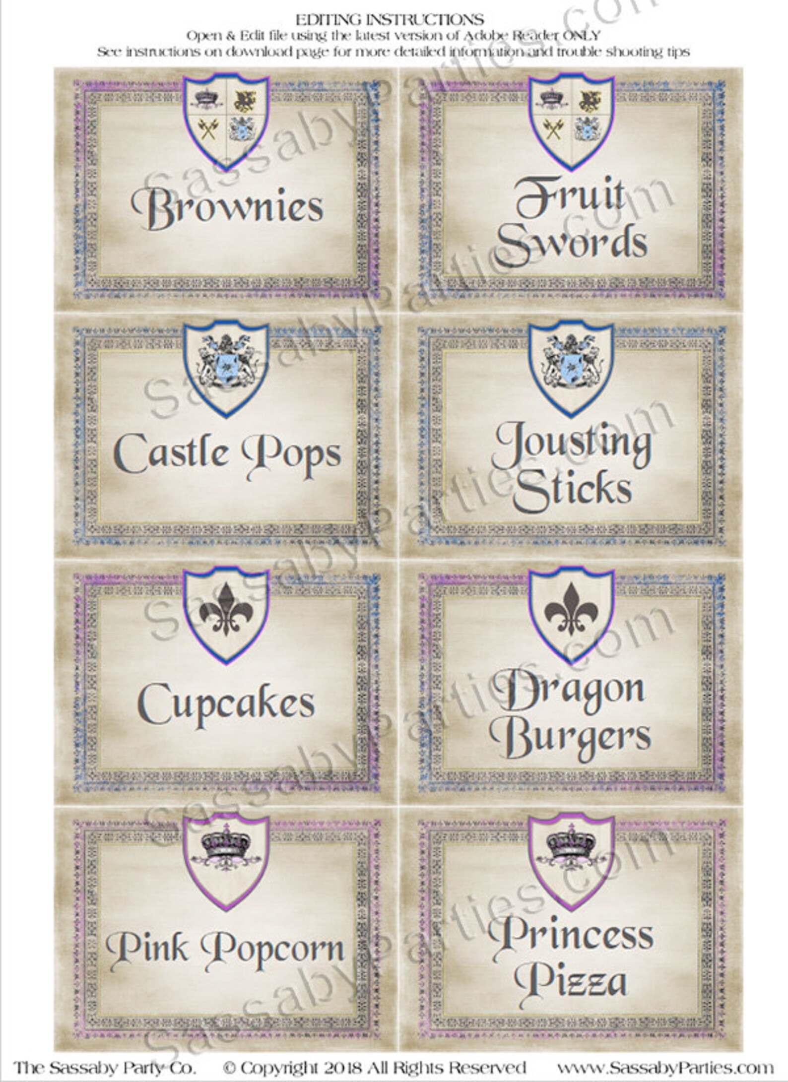 Knights & Princesses Party Labels INSTANT DOWNLOAD | Etsy