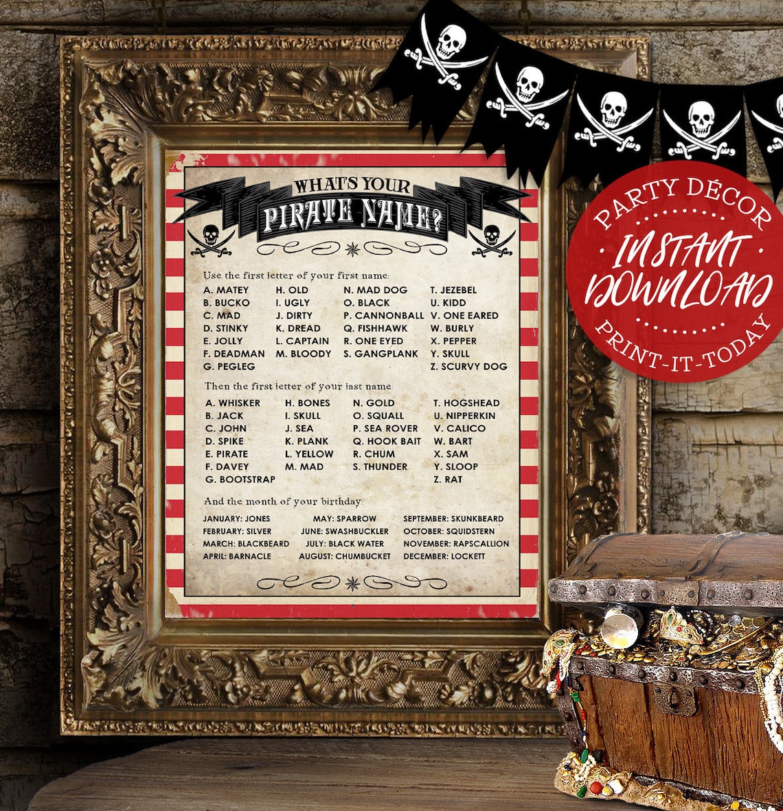 Pirate Name Poster - INSTANT DOWNLOAD -'what's Your Pirate Name ...