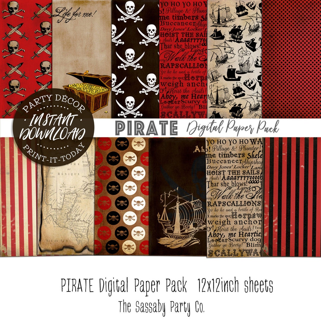 Pirate Paper Pack 12 Digital Sheets - INSTANT DOWNLOAD - Scrapbooking ...