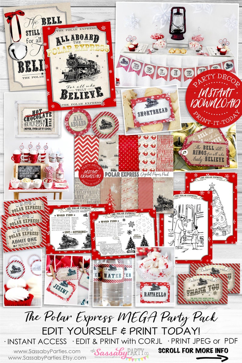 Polar Express MEGA Party Bundle - INSTANT DOWNLOAD - Partially Edit ...