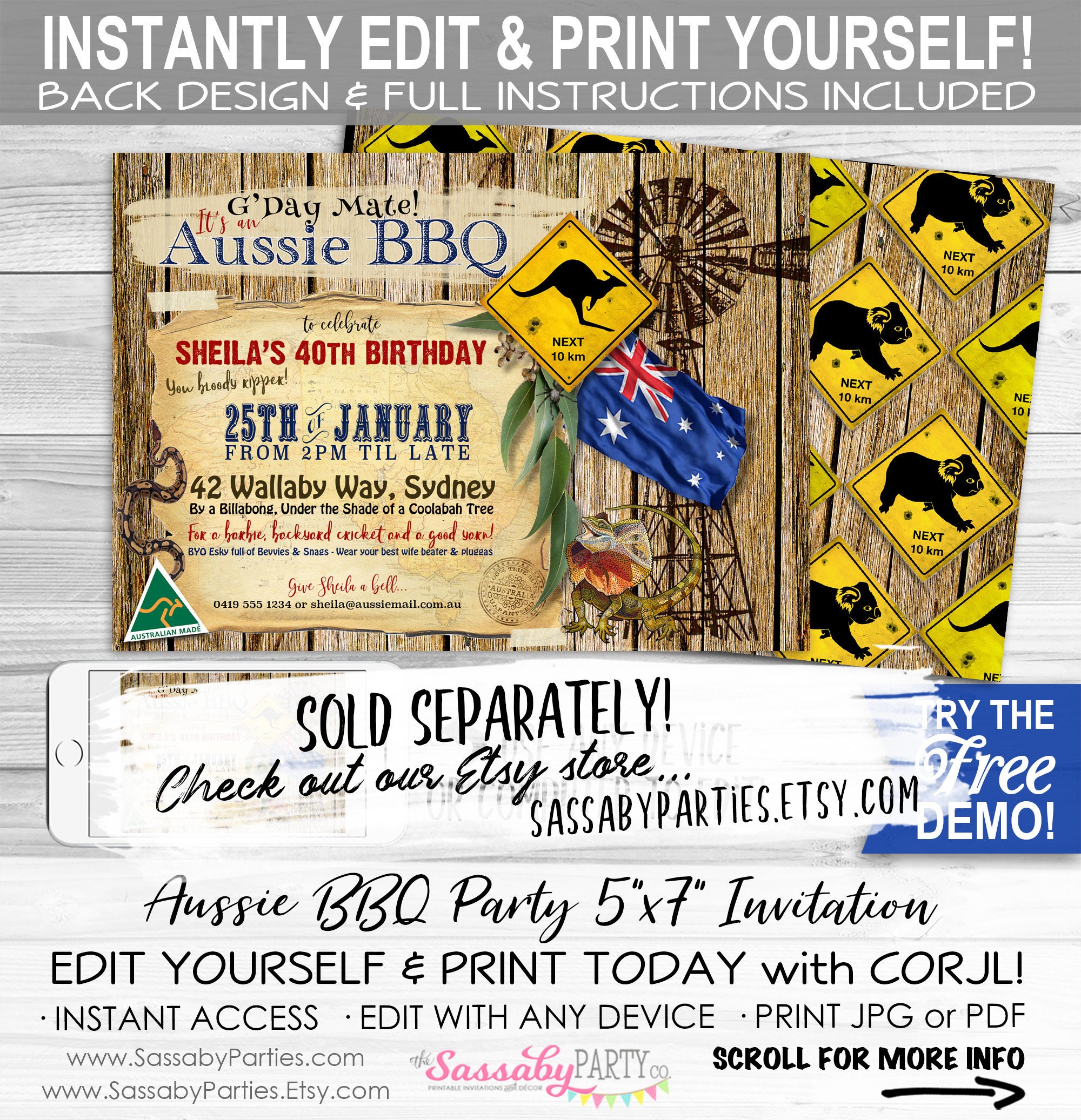 Australia Day Invitation INSTANT DOWNLOAD Edit & Print - Etsy