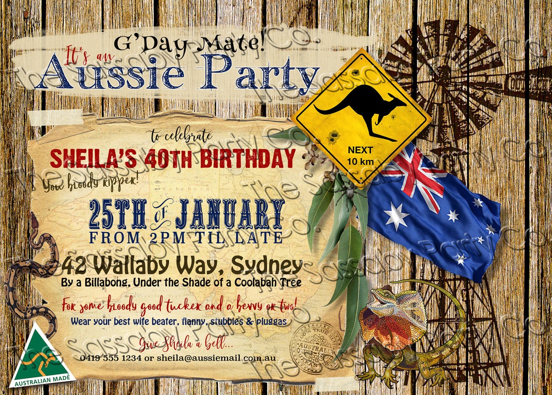 Aussie Party Invitation - INSTANT DOWNLOAD - Edit & Print, Australia ...