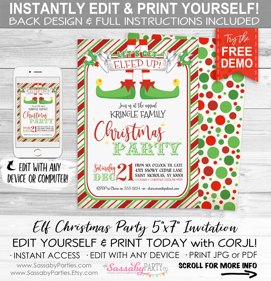 Elf Christmas Party Invitation - INSTANT DOWNLOAD - Edit & Print, Xmas ...