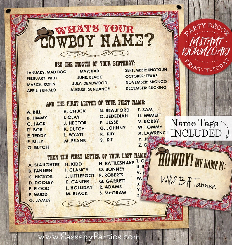 Wild West Cowboy Name Poster + Name Tags RED - INSTANT DOWNLOAD - 'what ...