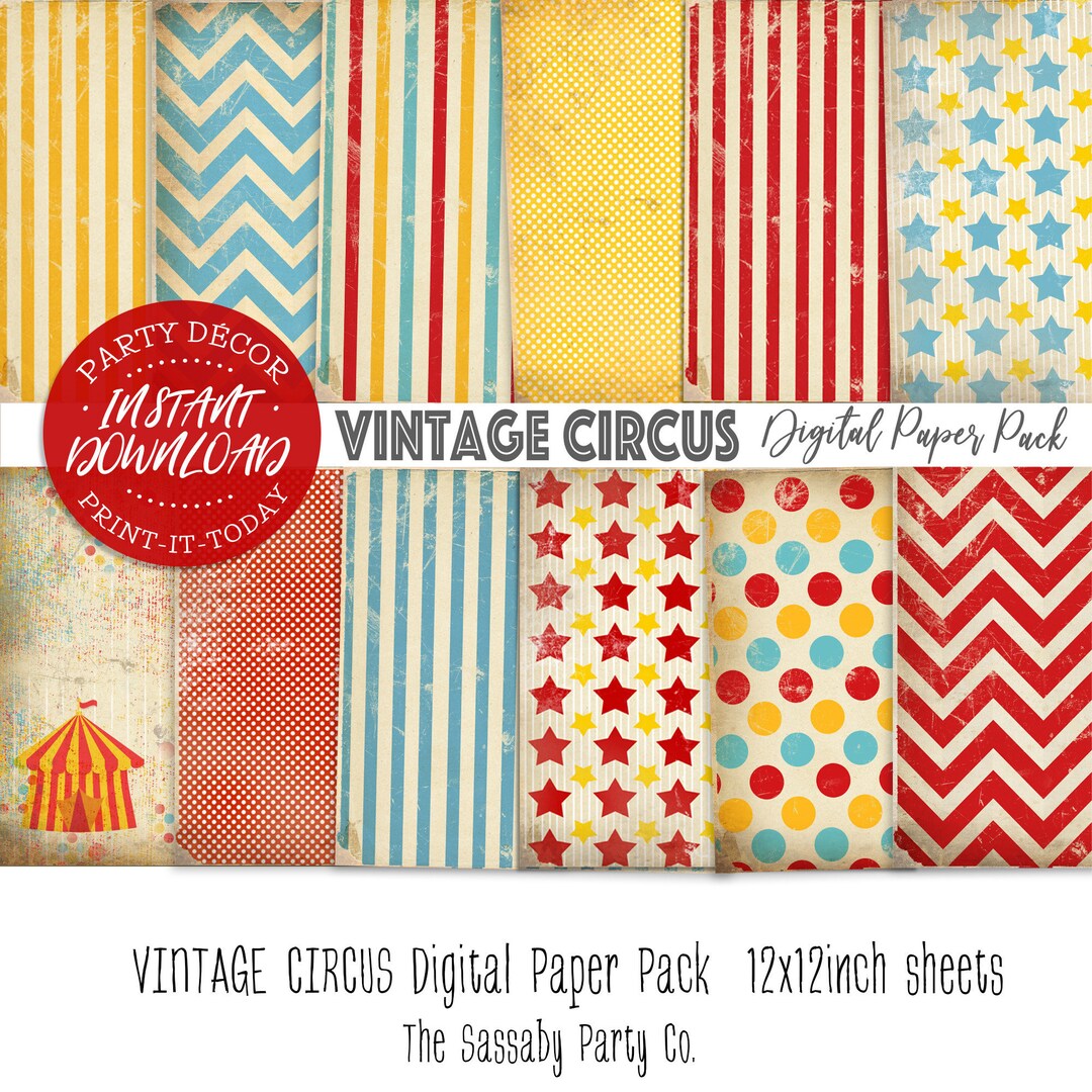 Vintage Circus Digital Paper Pack INSTANT DOWNLOAD Scrapbooking Card ...