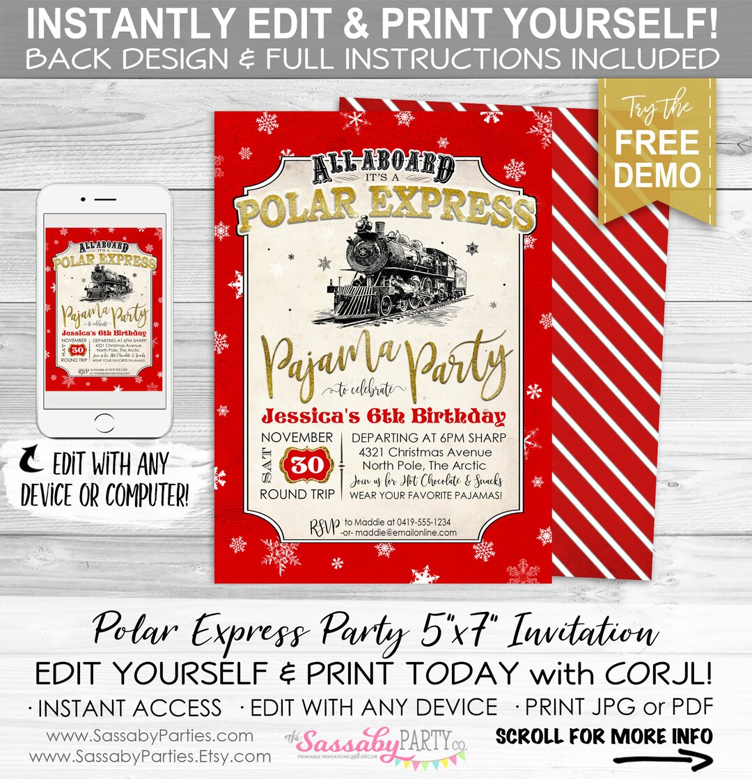 Polar Express Invitation - INSTANT DOWNLOAD - Partially Editable ...