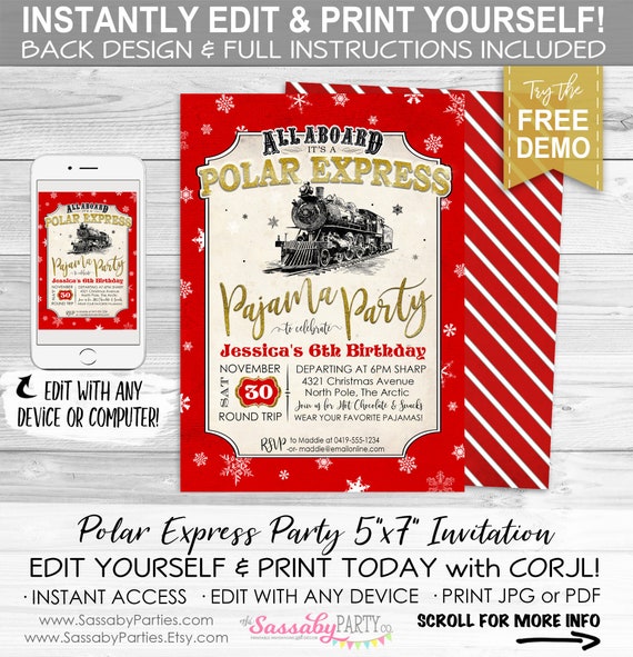 Polar Express Invitation - INSTANT DOWNLOAD - Partially Editable ...
