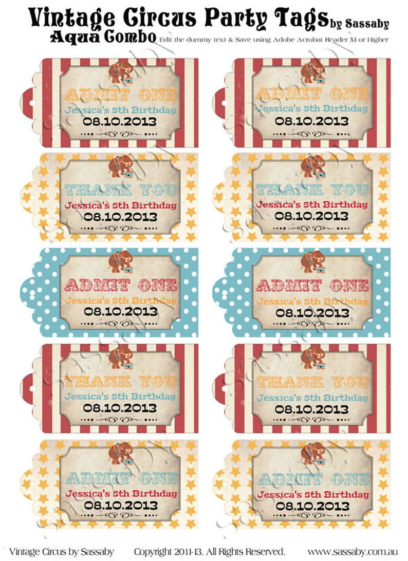 Vintage Circus Party Favor Tags INSTANT DOWNLOAD Editable - Etsy