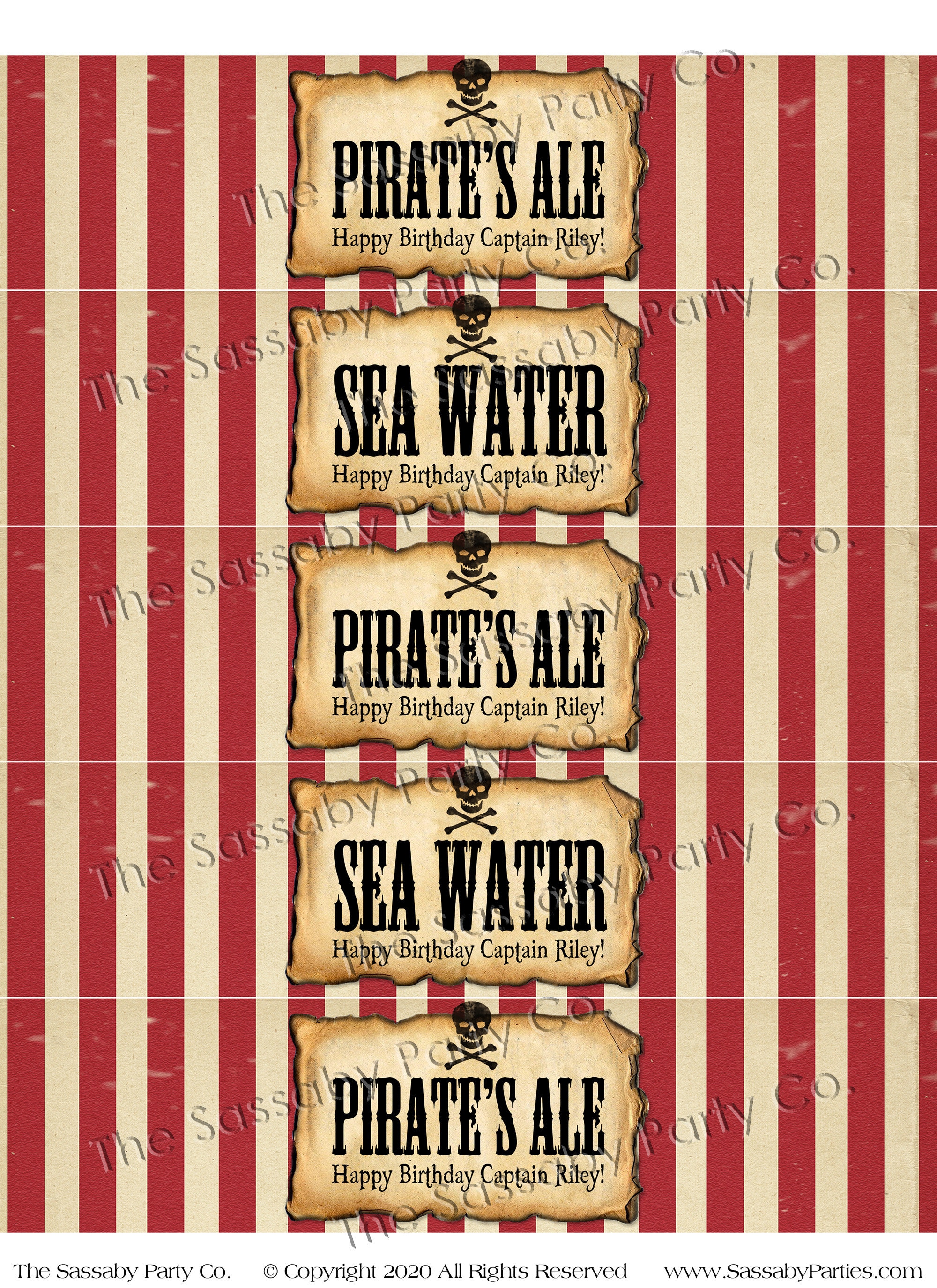Printable Pirate Water Bottle Labels