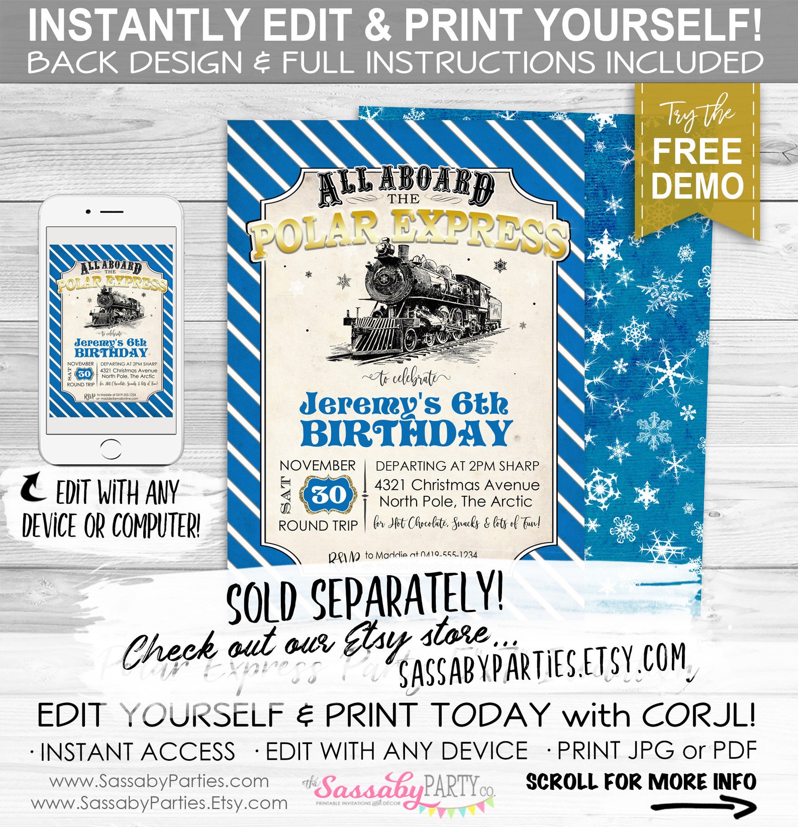 Polar Express Invitation - INSTANT DOWNLOAD - Edit & Print, Photo ...