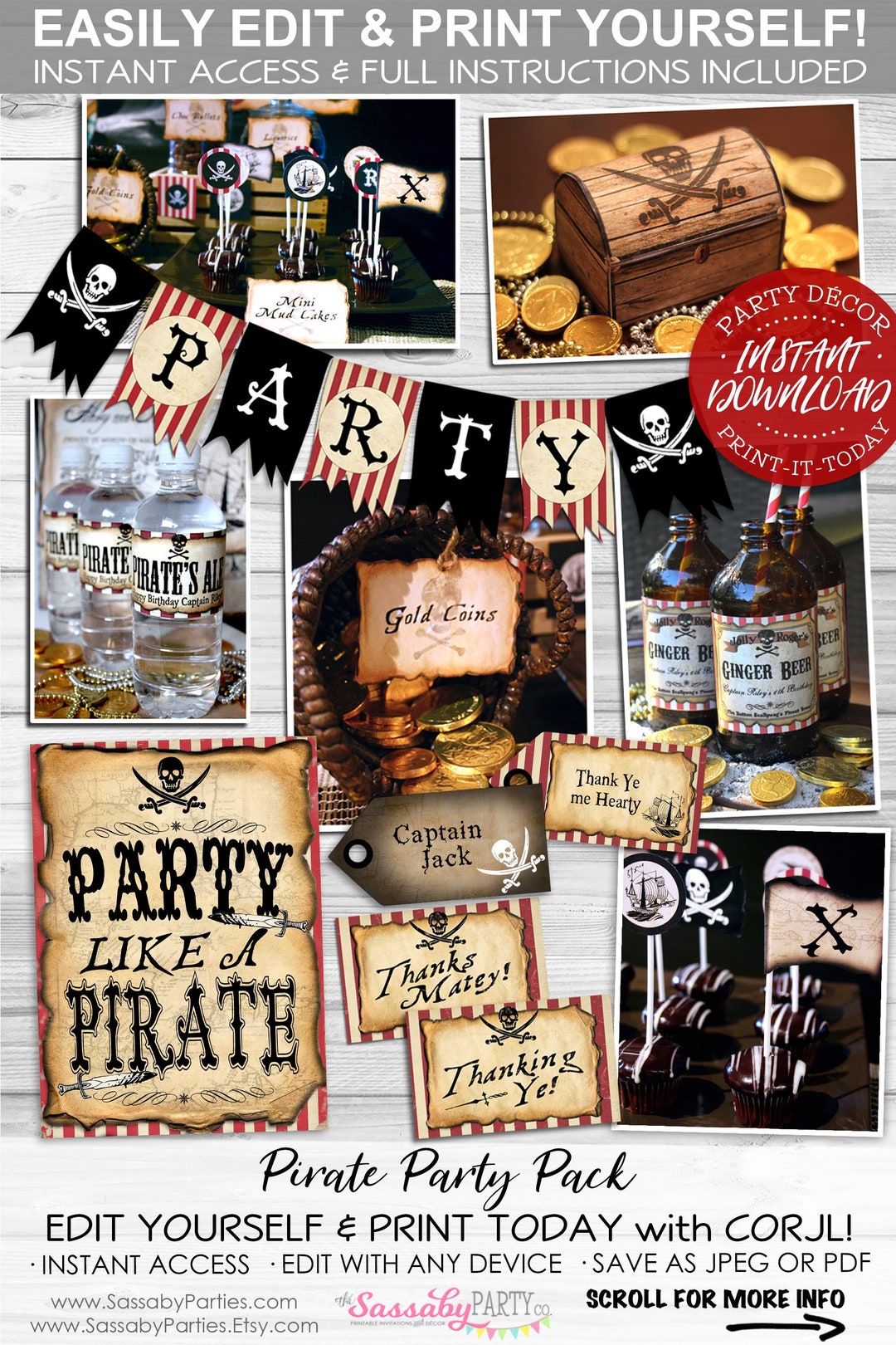 Pirate Party Pack - INSTANT DOWNLOAD - Editable & Printable Birthday ...