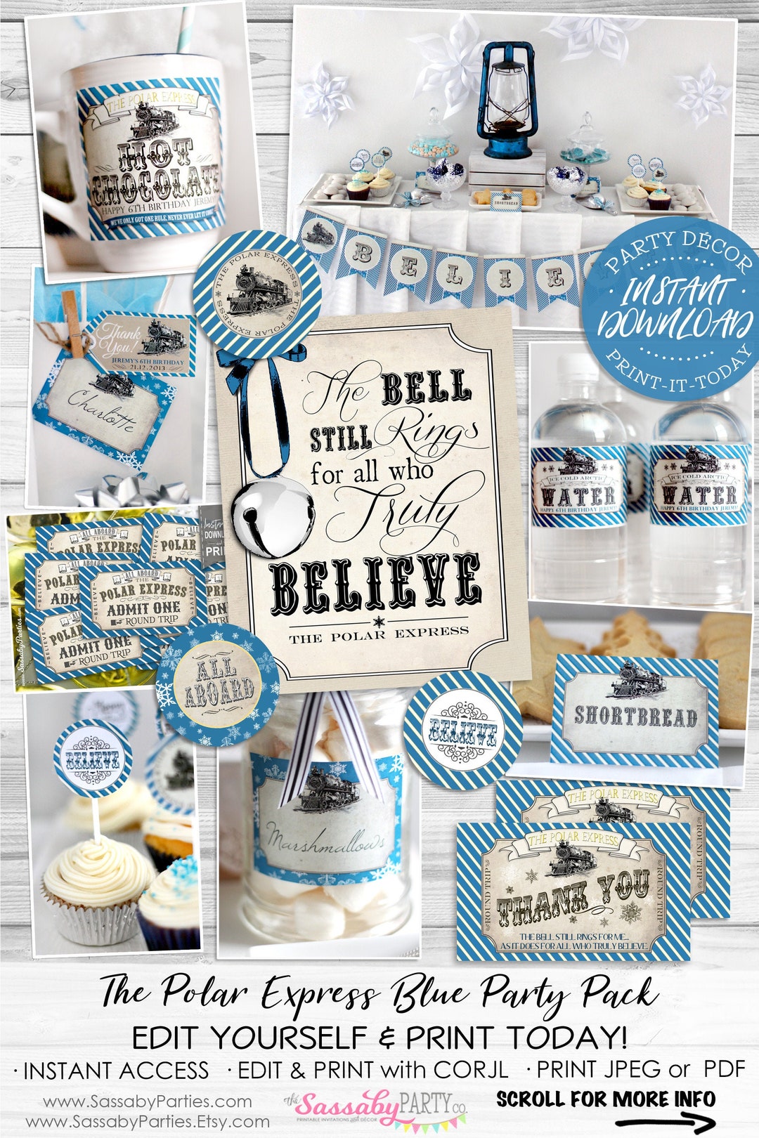 Polar Express BLUE Party Pack - INSTANT DOWNLOAD - Partially Editable ...