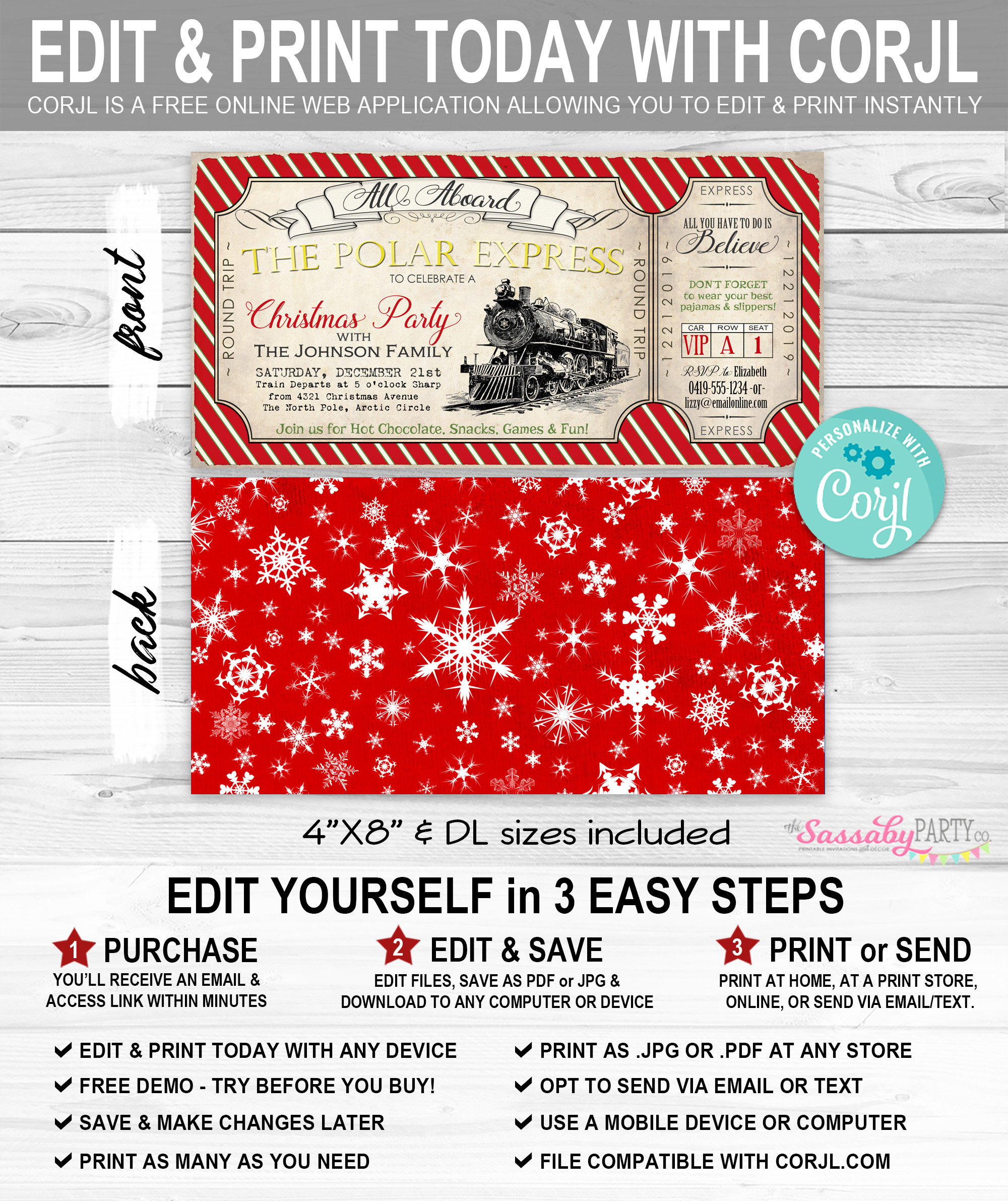 Polar Express Ticket Invitation - INSTANT DOWNLOAD - Partially Editable ...